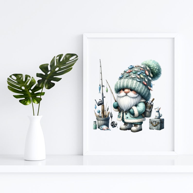 Watercolor Fishing Gnome Clipart Bundle Png, Fisherman Gnome, Fly ...