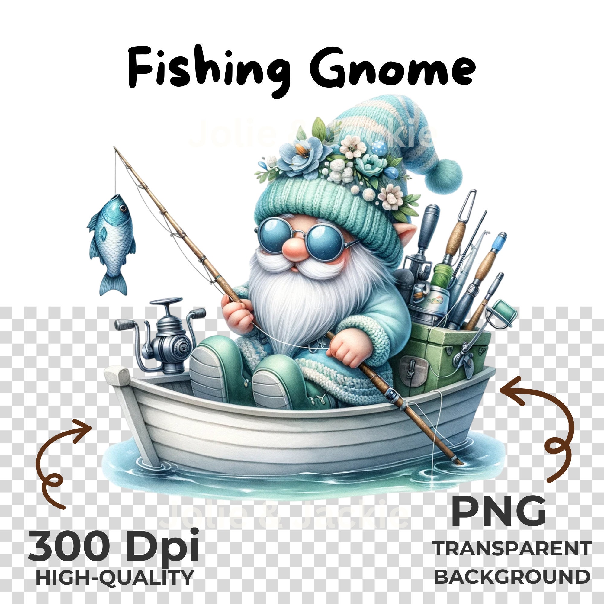 Watercolor Fishing Gnome Clipart Bundle Png, Fisherman Gnome, Fly ...