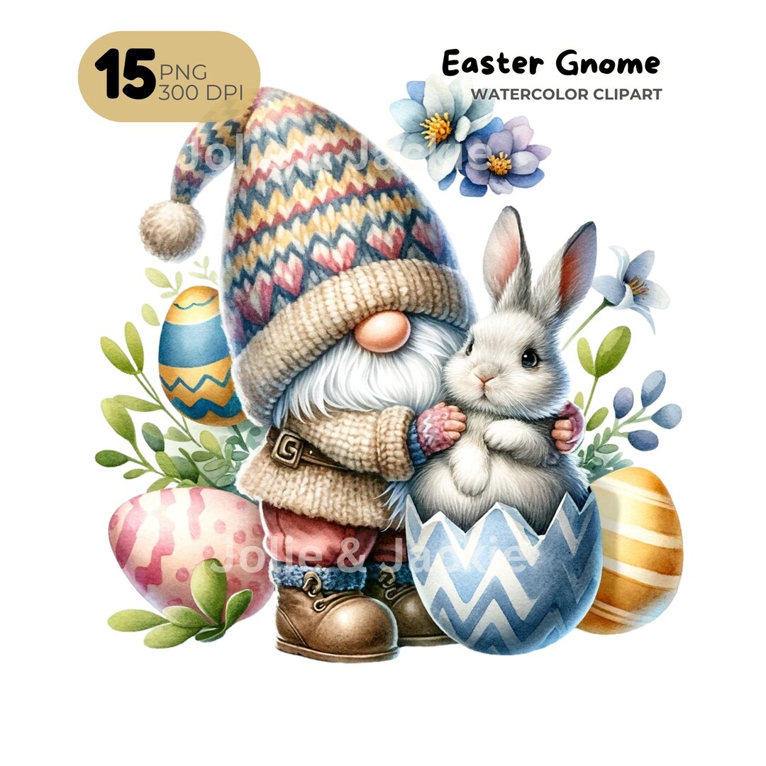 Watercolor Easter Gnome Png Clipart Bundle, Easter Eggs, Garden Clipart ...