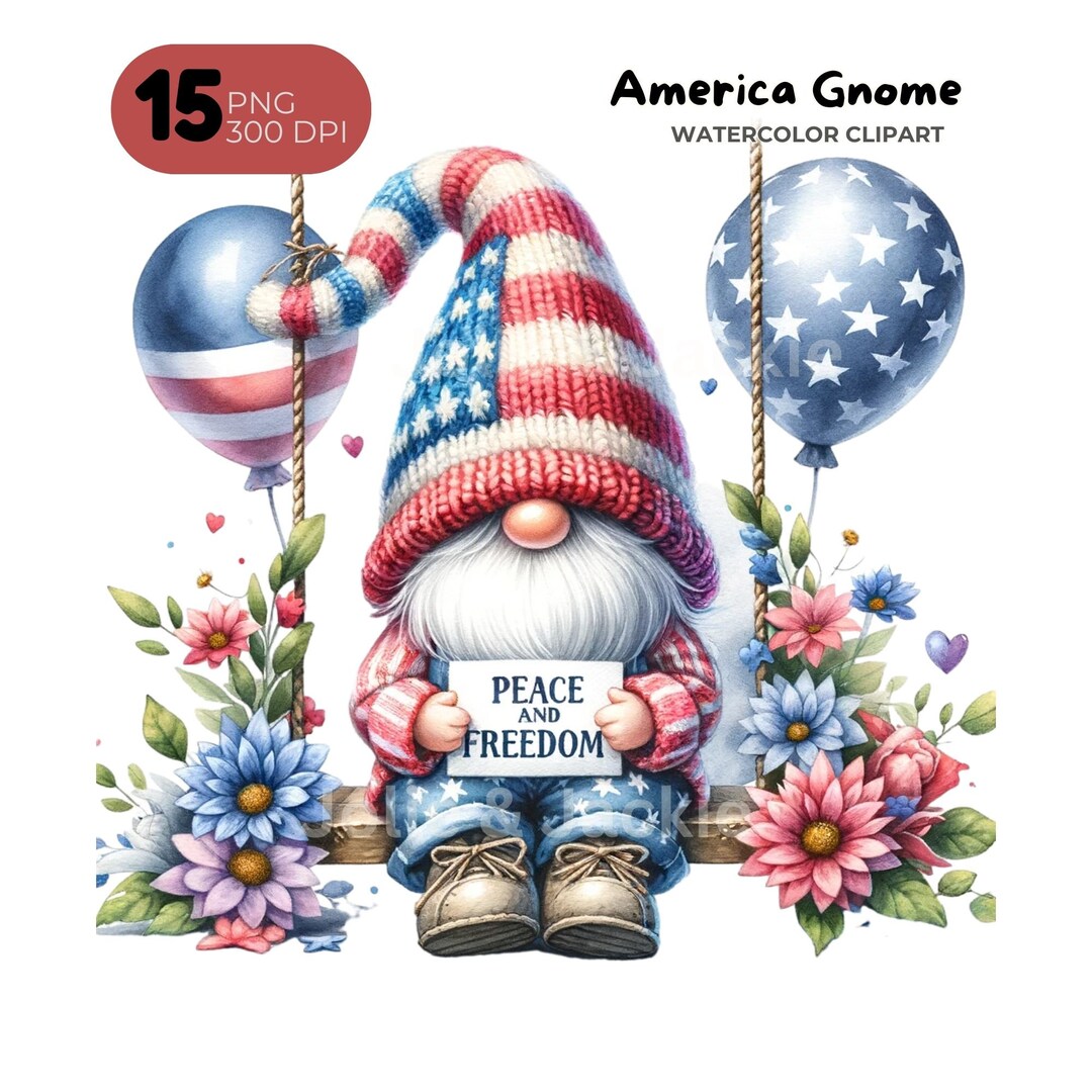 Patriotic Gnome Clipart PNG Bundle - 15 American Pride PNG, 4th of July ...