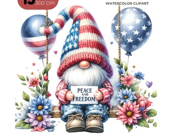 Patriotic Gnome Clipart PNG Bundle - 15 American Pride PNG, 4th of July ...
