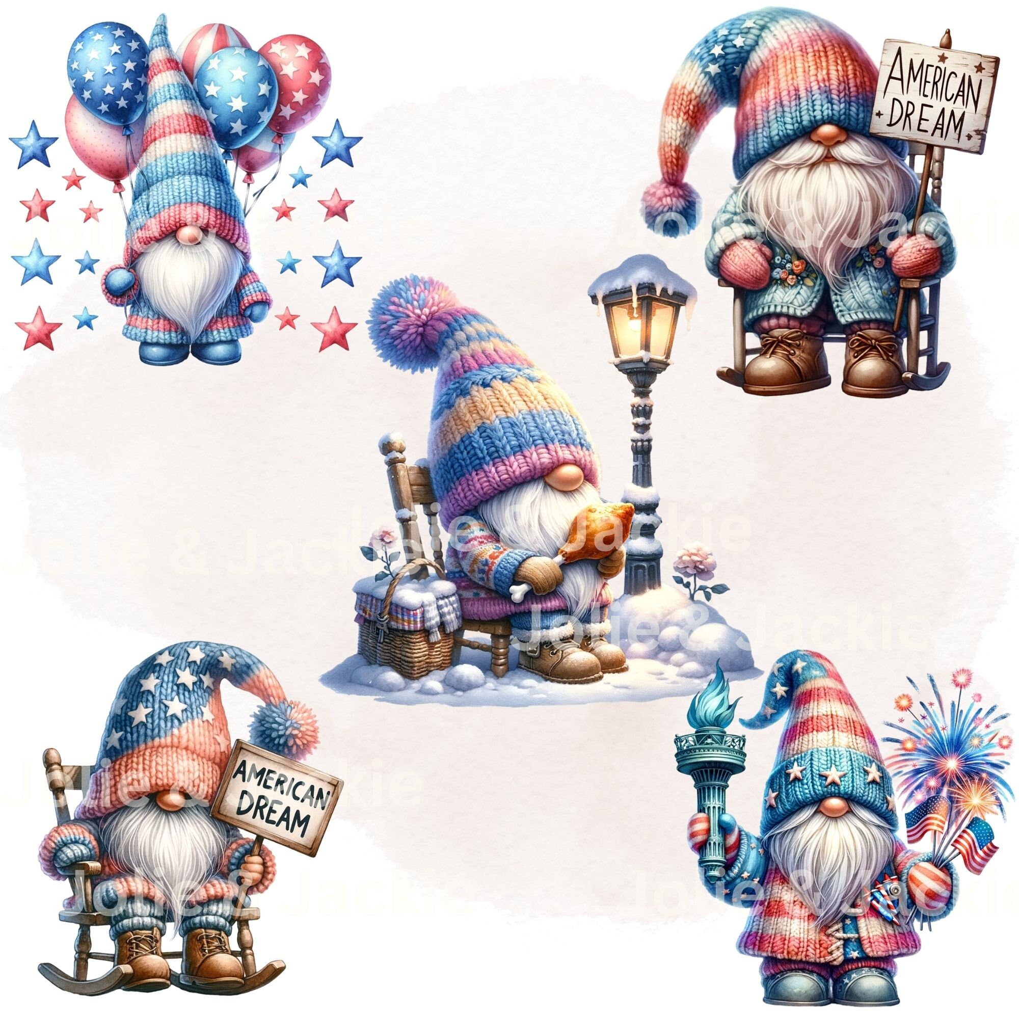 Patriotic Gnome Clipart PNG Bundle 15 American Pride PNG, 4th of July ...