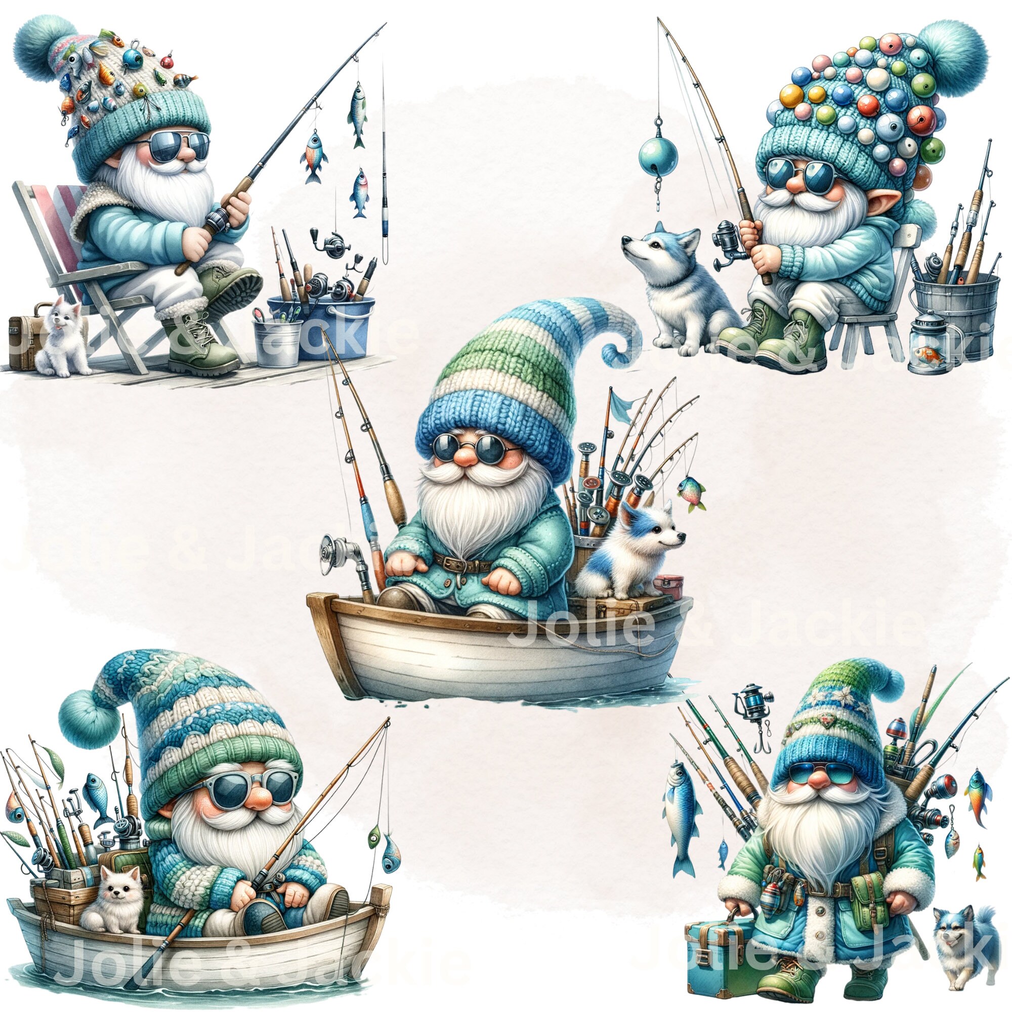 Watercolor Fishing Gnome Clipart Bundle Png, Fisherman Gnome, Fly ...