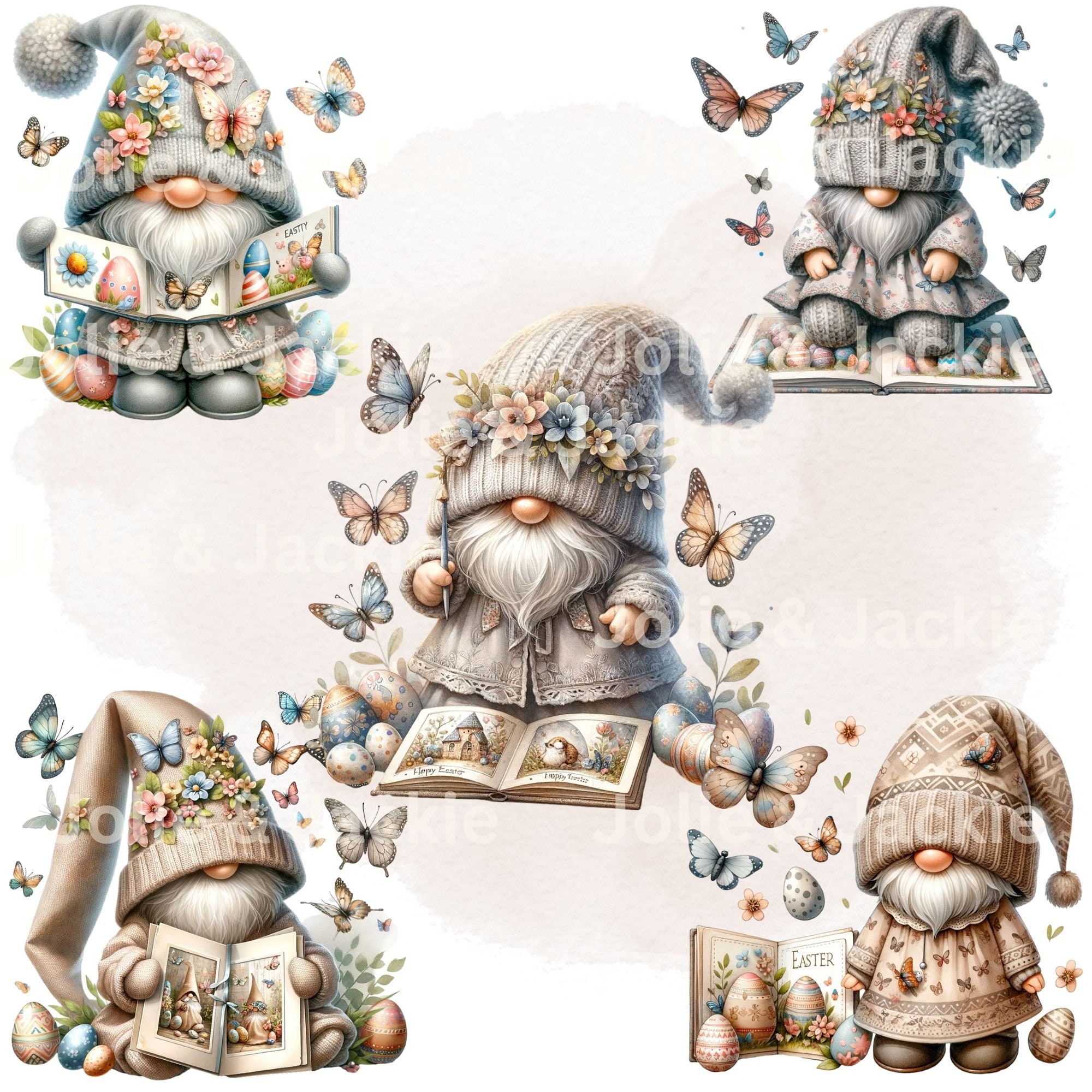 Watercolor Easter Gnome Clipart Bundle, Spring Garden PNG (digital ...