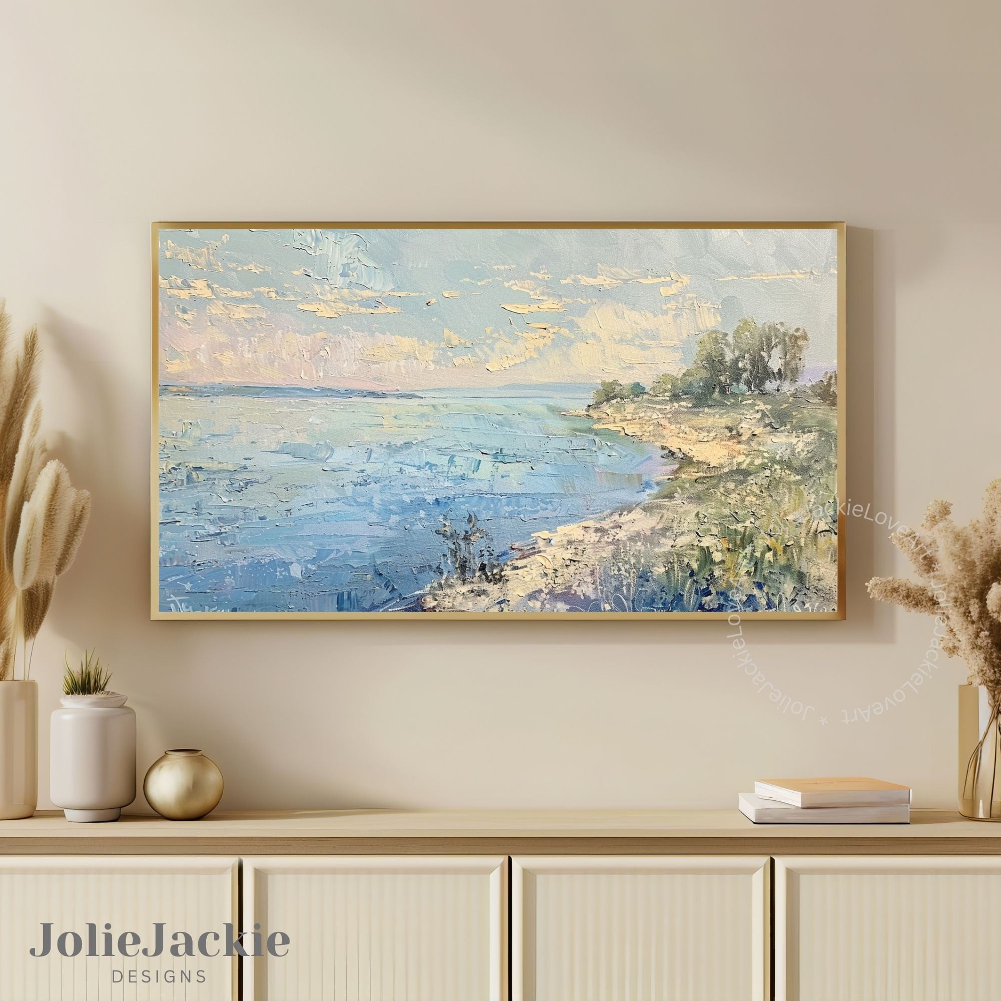 Abstract Landscape Painting Frame TV Art, Abstract Muted Spring Scenery ...