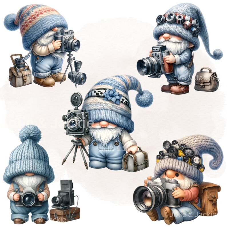 Watercolor Camera Photographer Gnome Clipart Bundle Gnome Camera ...