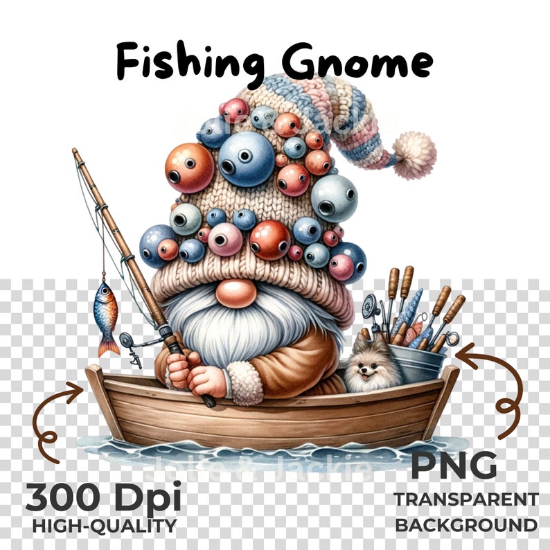 Watercolor Fishing Gnome Clipart Bundle Png, Fisherman Gnome, Fly ...