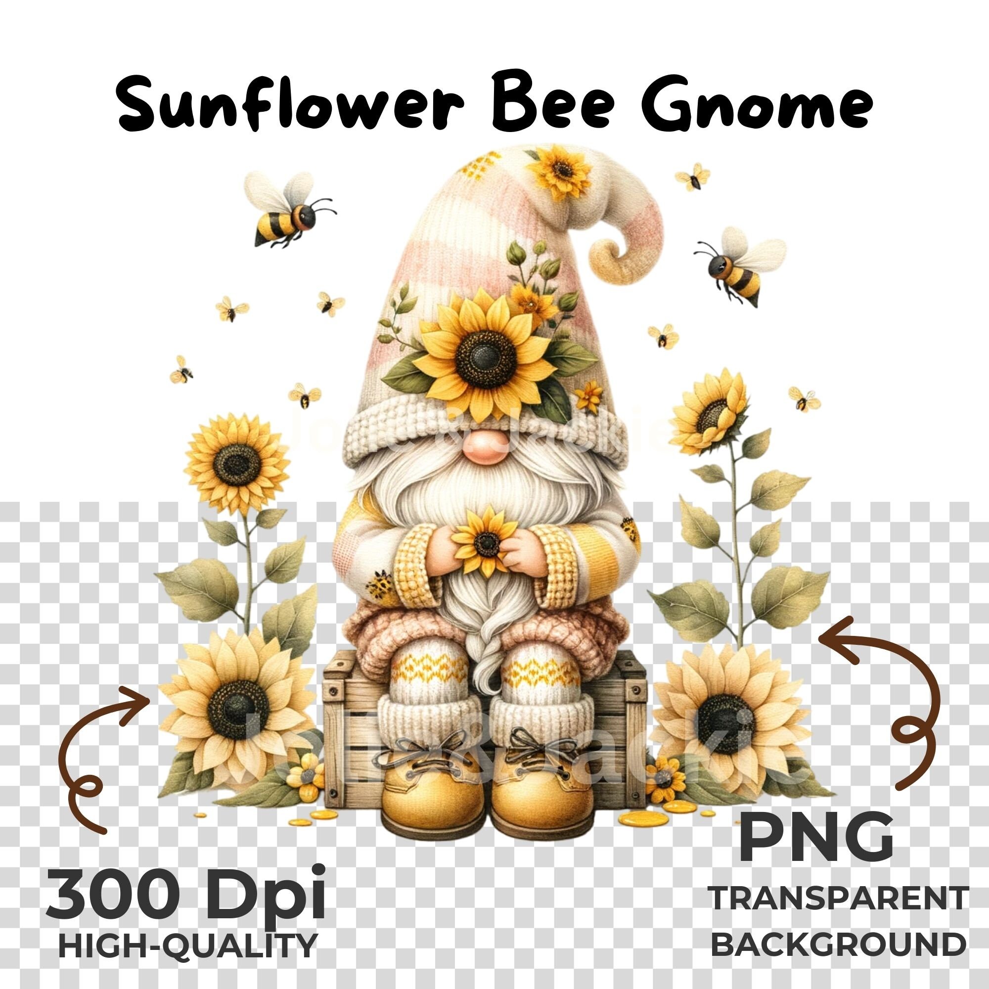 Watercolor Sunflower Bee Gnome Clipart PNG Garden Clipart Gnome Nursery ...