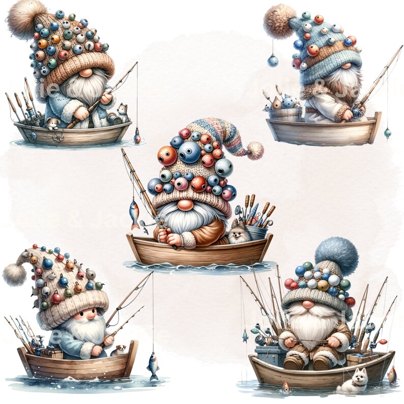 Watercolor Fishing Gnome Clipart Bundle Png, Fisherman Gnome, Fly ...
