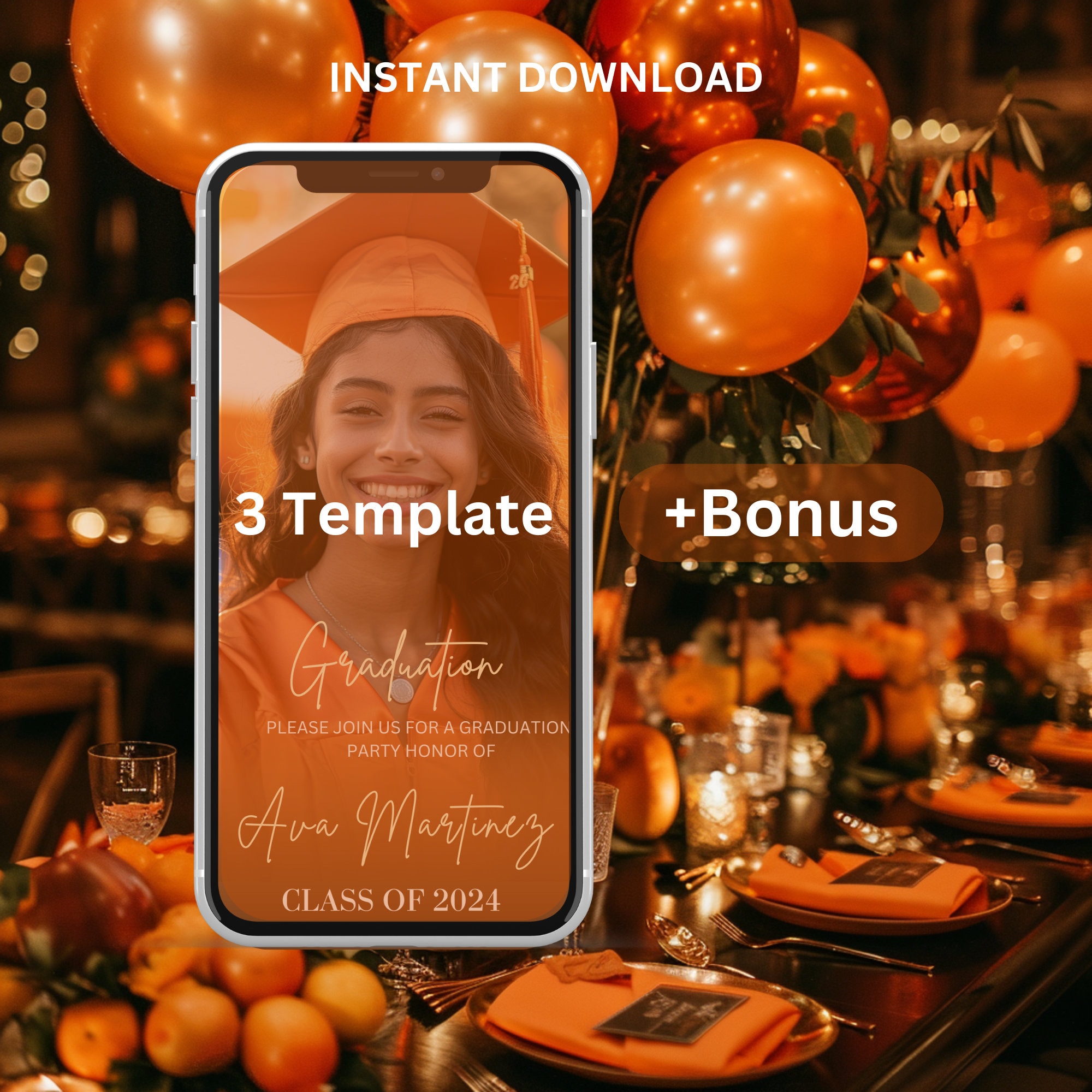 Orange Graduation Party Invitation Digital Grad Announcement, High ...