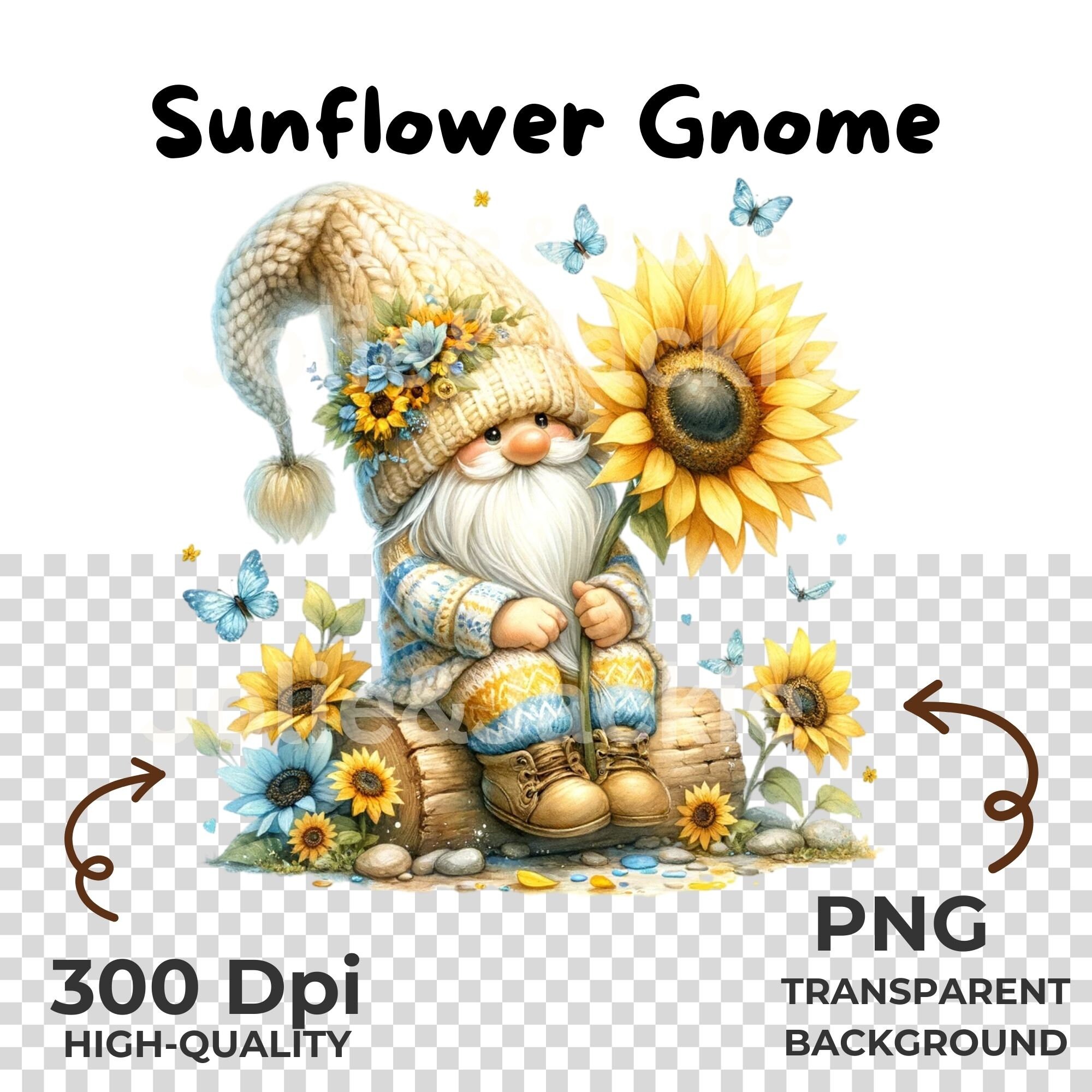 Watercolor Sunflowers Gnome Clipart Bundle Png, Garden Clipart, Spring ...