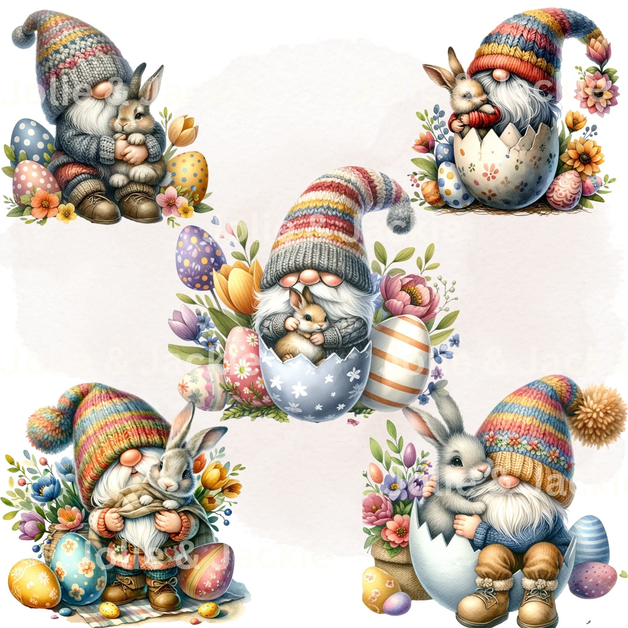 Watercolor Easter Gnome Png Clipart Bundle, Easter Eggs, Garden Clipart ...