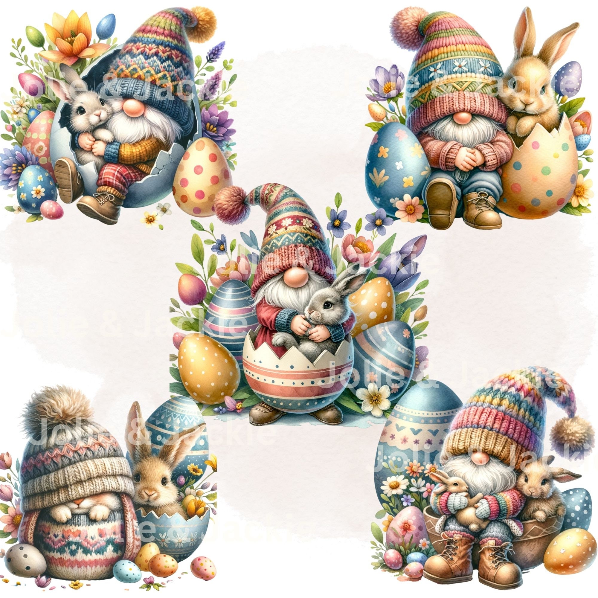 Watercolor Easter Gnome Png Clipart Bundle, Easter Eggs, Garden Clipart ...