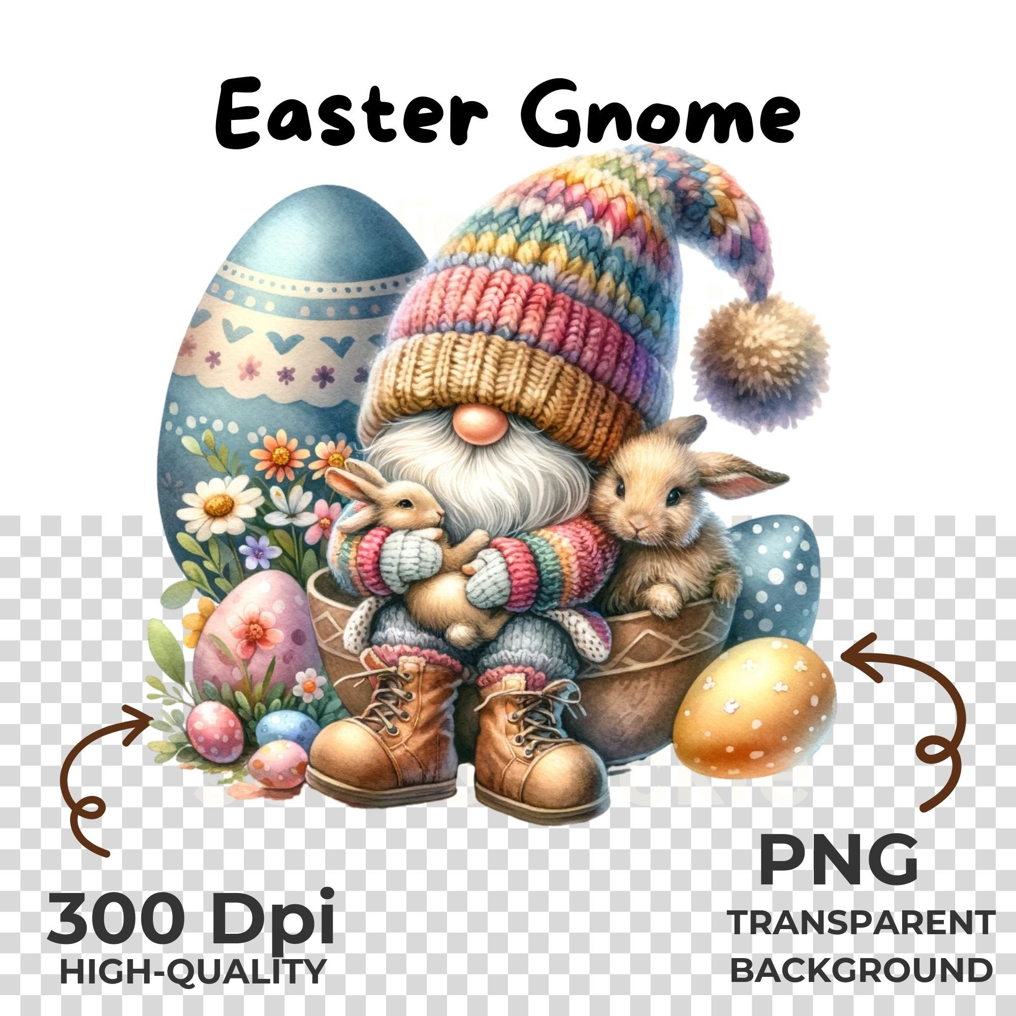 Watercolor Easter Gnome Png Clipart Bundle, Easter Eggs, Garden Clipart ...