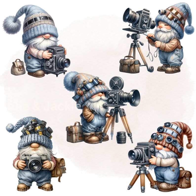 Watercolor Camera Photographer Gnome Clipart Bundle Gnome Camera ...