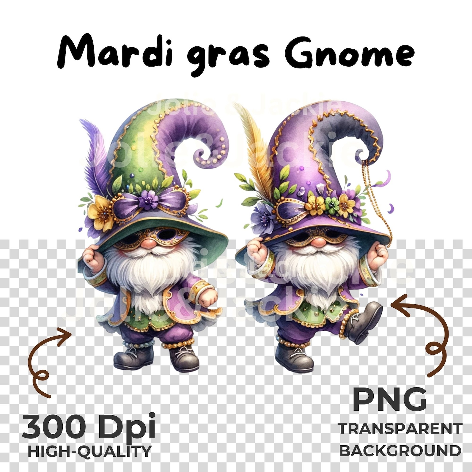 Watercolor Mardi Gras Gnomes Clipart, Festive Gnome PNG, Fleur De Lis ...