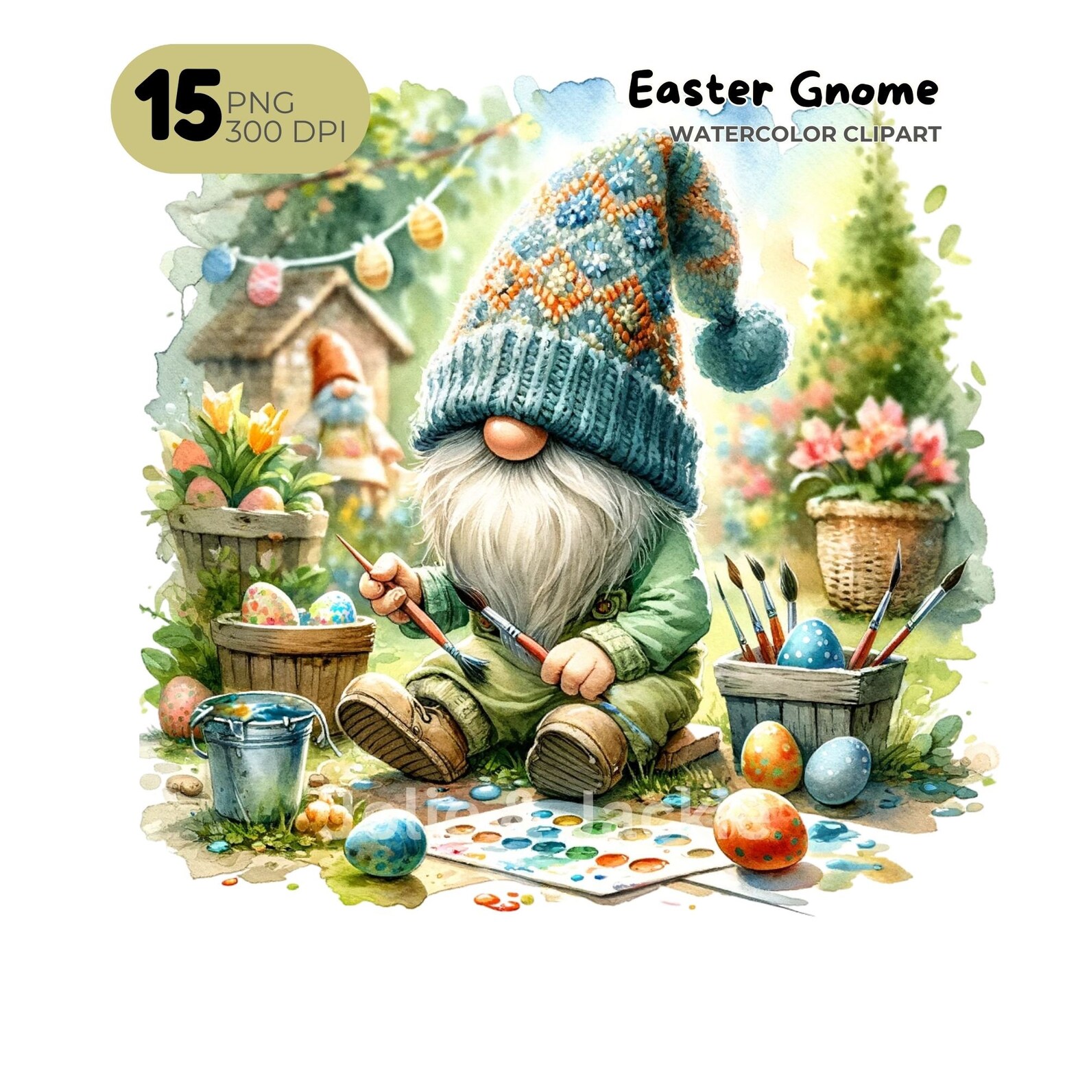 Watercolor Easter Gnome Png Clipart Bundle, Garden Clipart, Spring ...