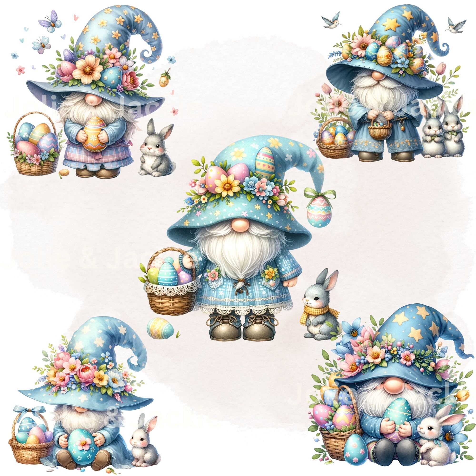 Watercolor Easter Gnome Clipart Bundle, Garden Clipart, Spring Gnome ...