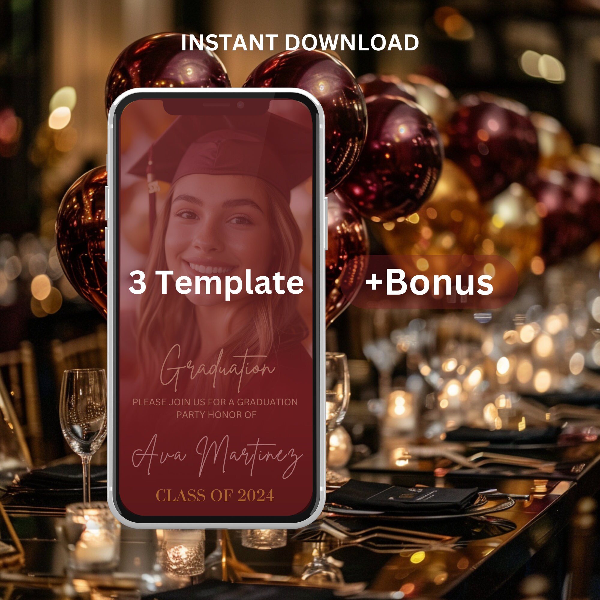 Maroon Graduation Party Invitation Digital Grad Announcement, High ...