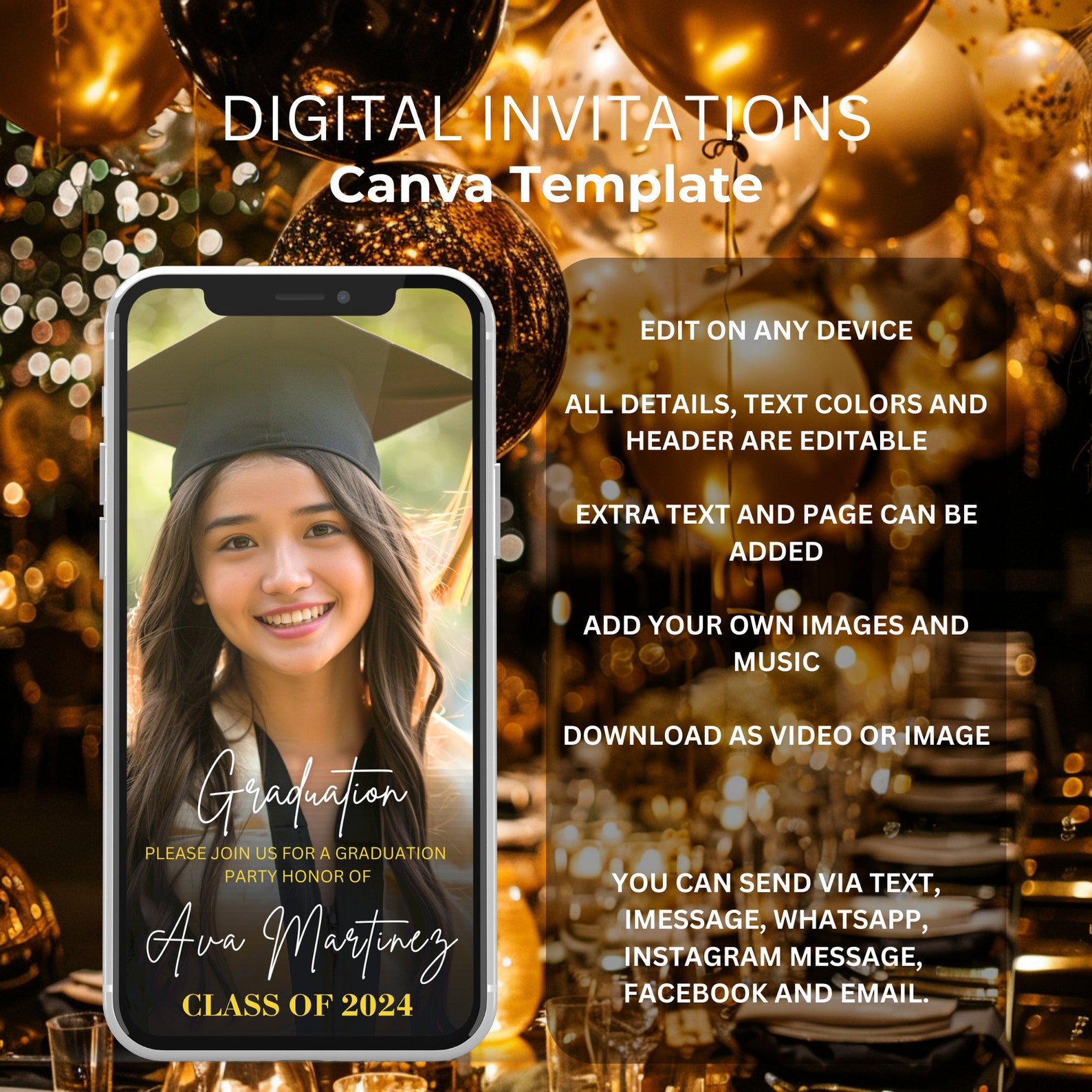 Gold Graduation Party Invitation, Grad Announcement (digital) - Etsy