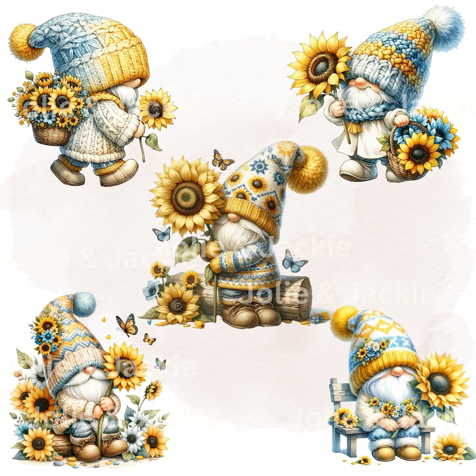 Watercolor Sunflowers Gnome Clipart Bundle Png, Garden Clipart, Spring ...