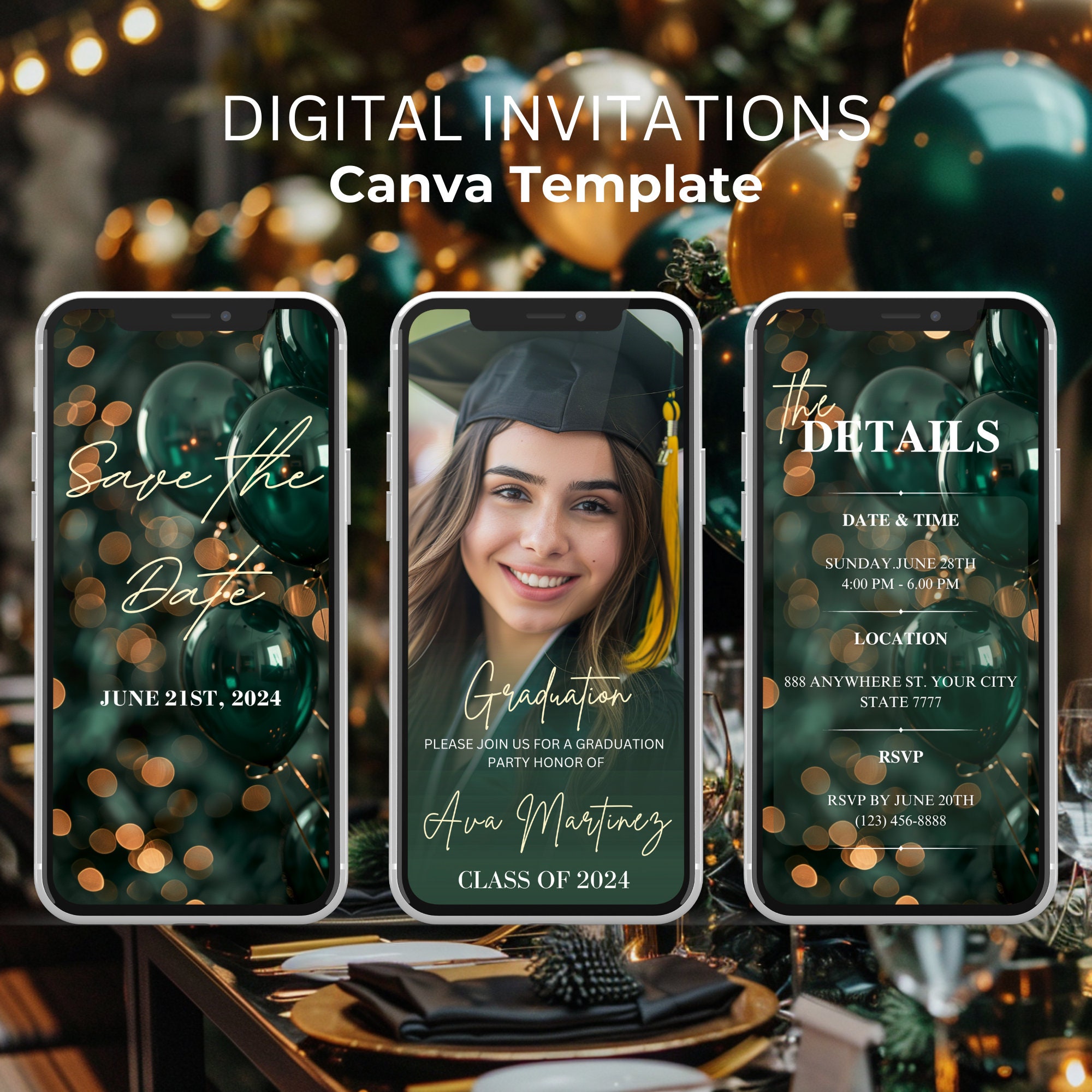 Green Graduation Party Invitation Video, Canva Template (digital) - Etsy