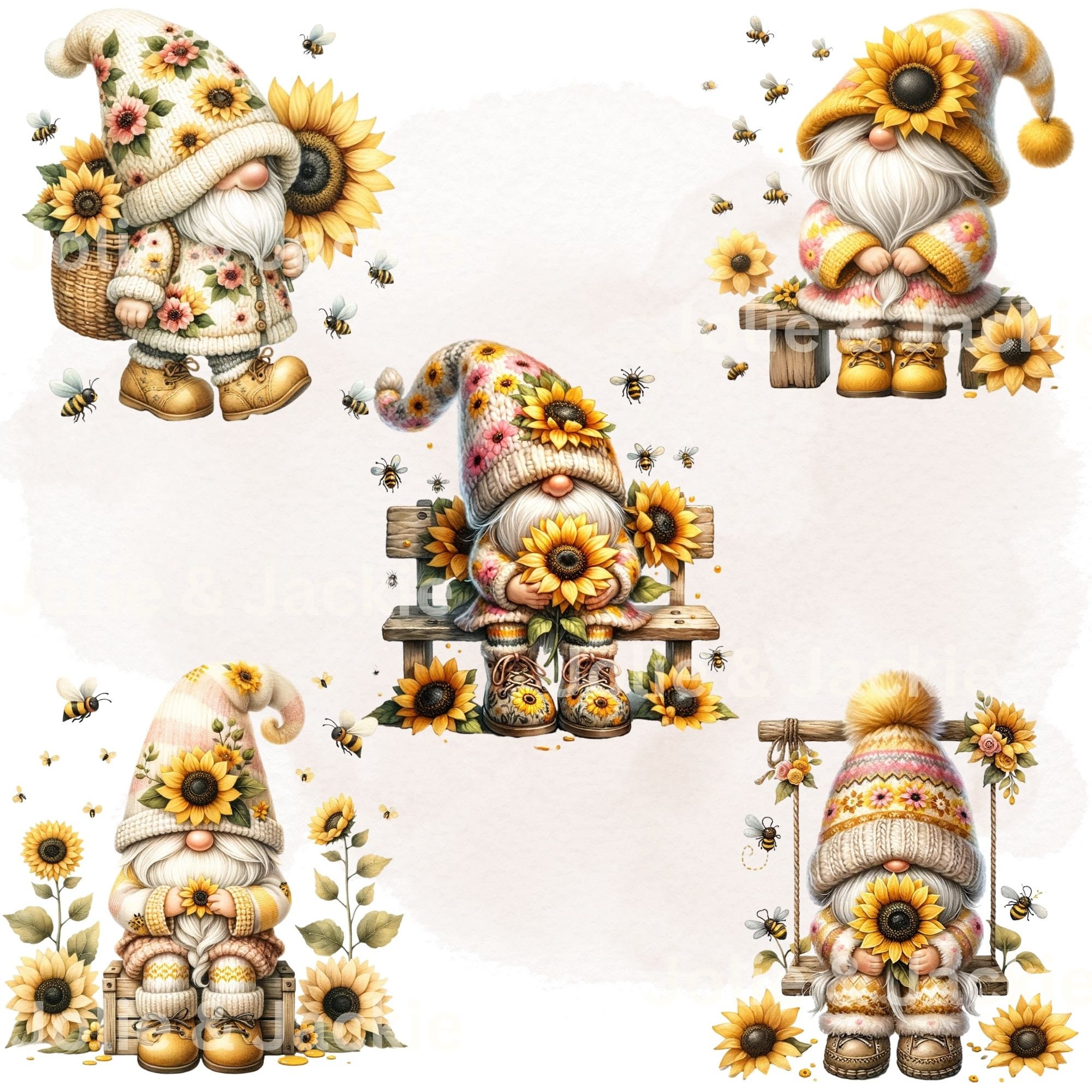 Watercolor Sunflower Bee Gnome Clipart PNG Garden Clipart Gnome Nursery ...
