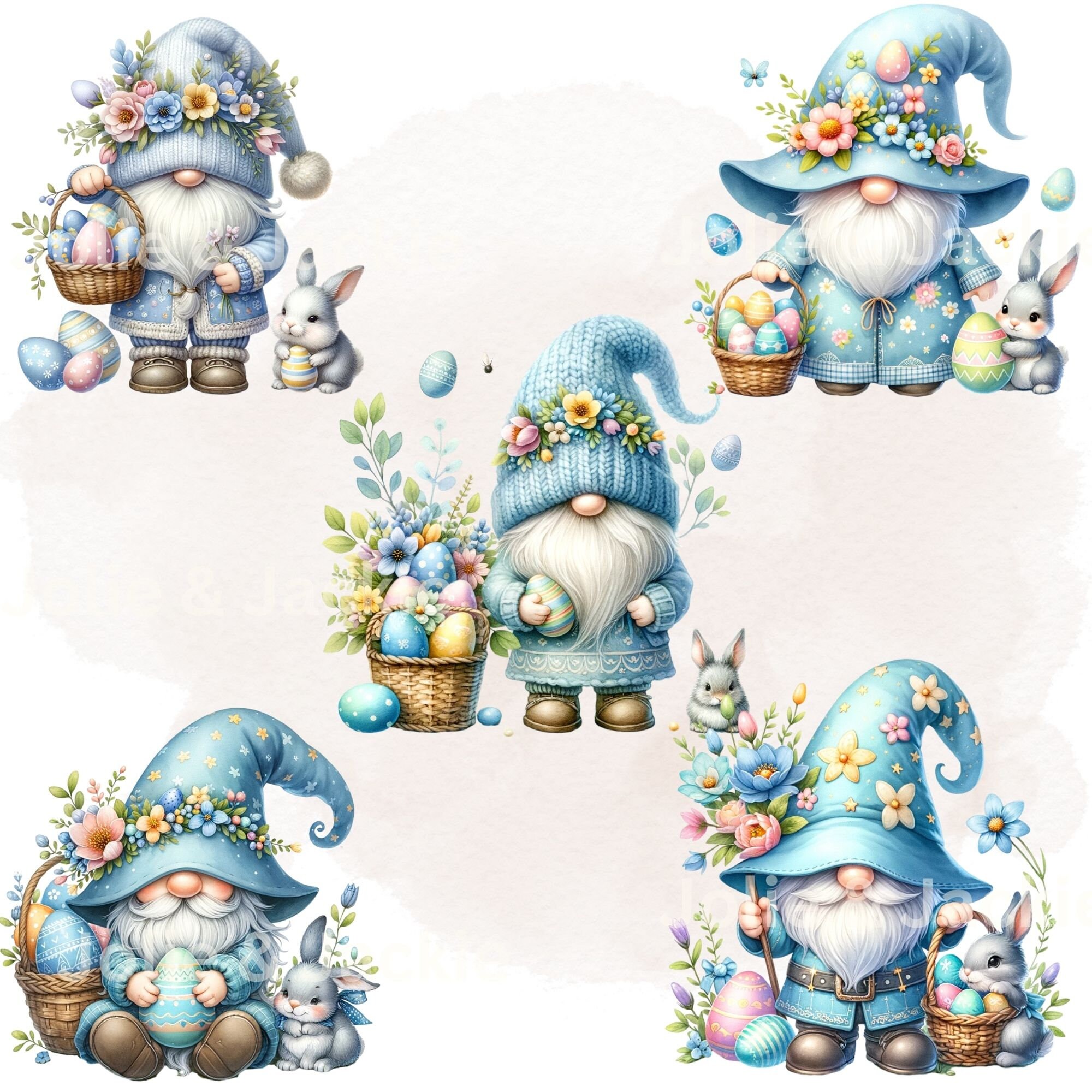 Watercolor Easter Gnome Clipart Bundle, Garden Clipart, Spring Gnome ...