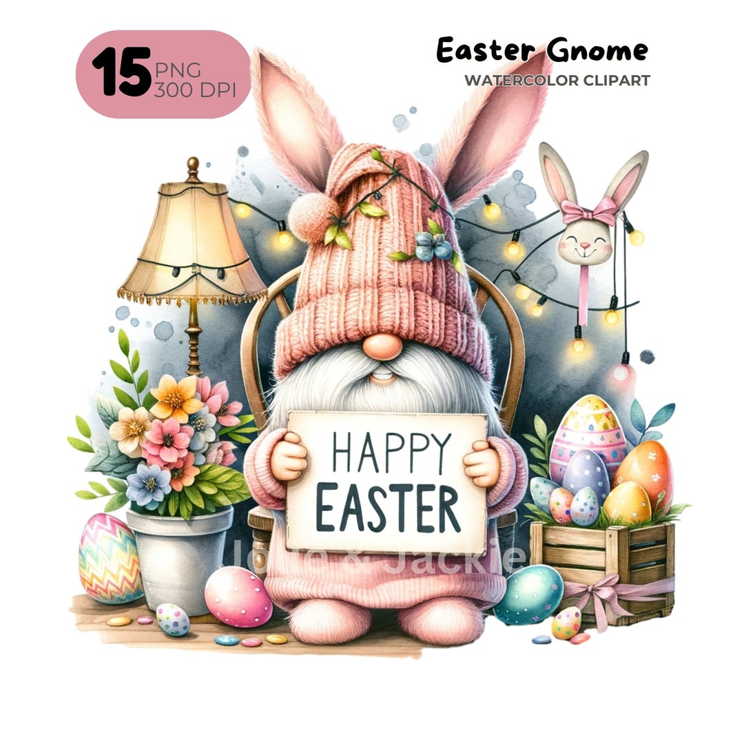 Watercolor Easter Gnome Png Clipart Bundle, Garden Clipart, Spring ...