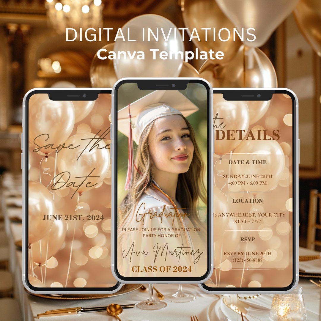 Beige Grad Party Invitation Video Canva Digital Grad Party Invite Canva ...