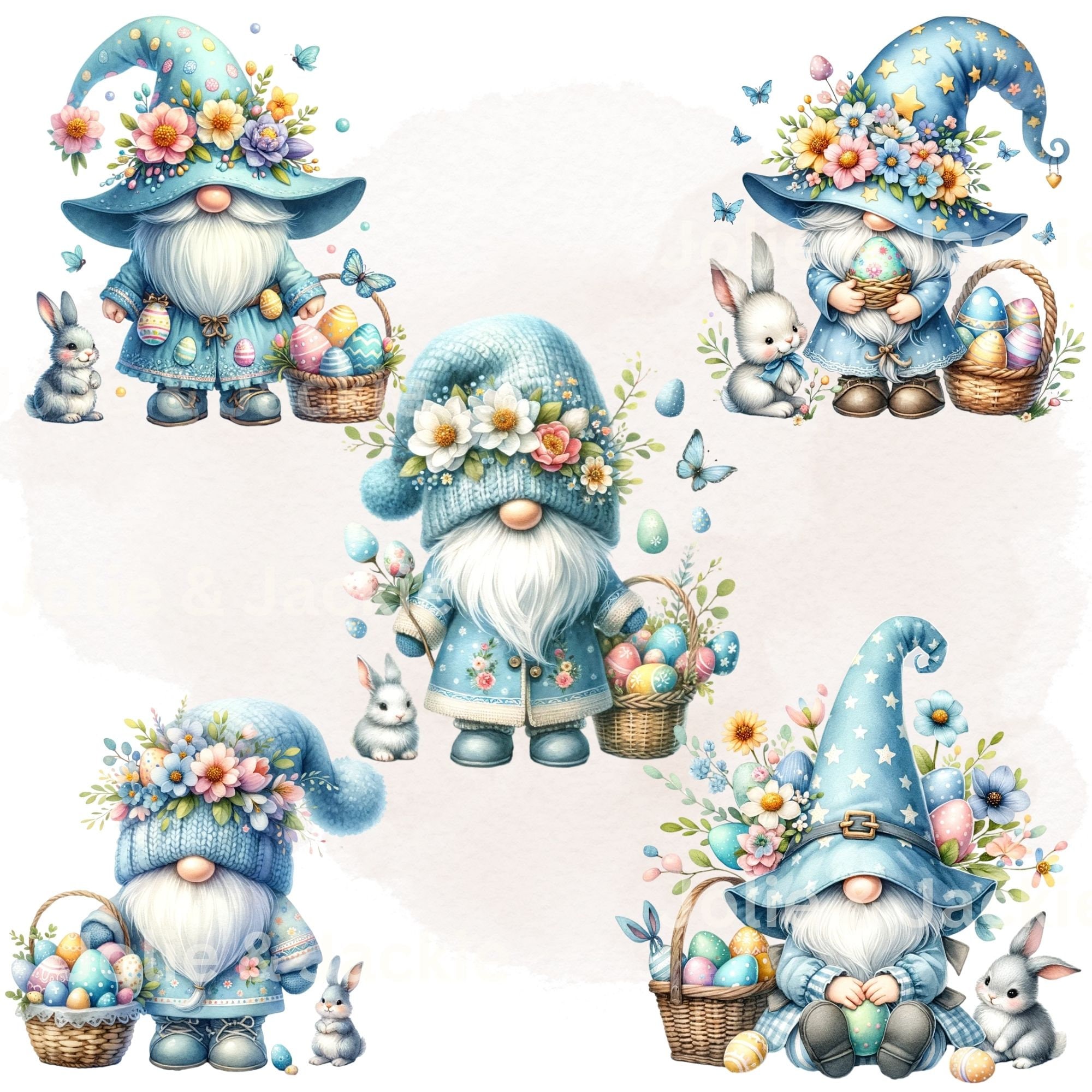 Watercolor Easter Gnome Clipart Bundle, Garden Clipart, Spring Gnome ...
