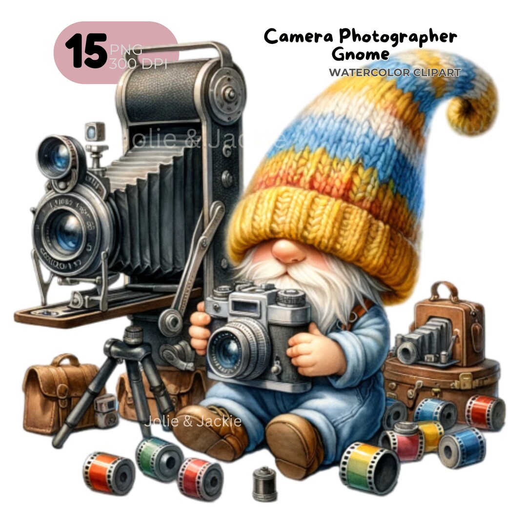 Watercolor Camera Photographer Gnome Clipart Bundle Gnome Camera ...
