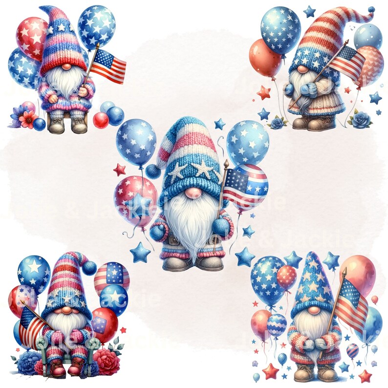 Patriotic Gnome Clipart PNG Bundle - 15 American Pride PNG, 4th of July ...