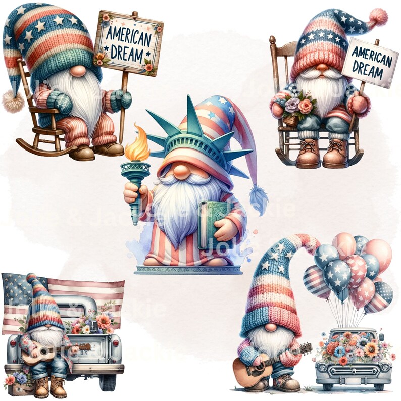 Patriotic Gnome Clipart PNG Bundle - 15 American Pride PNG, 4th of July ...