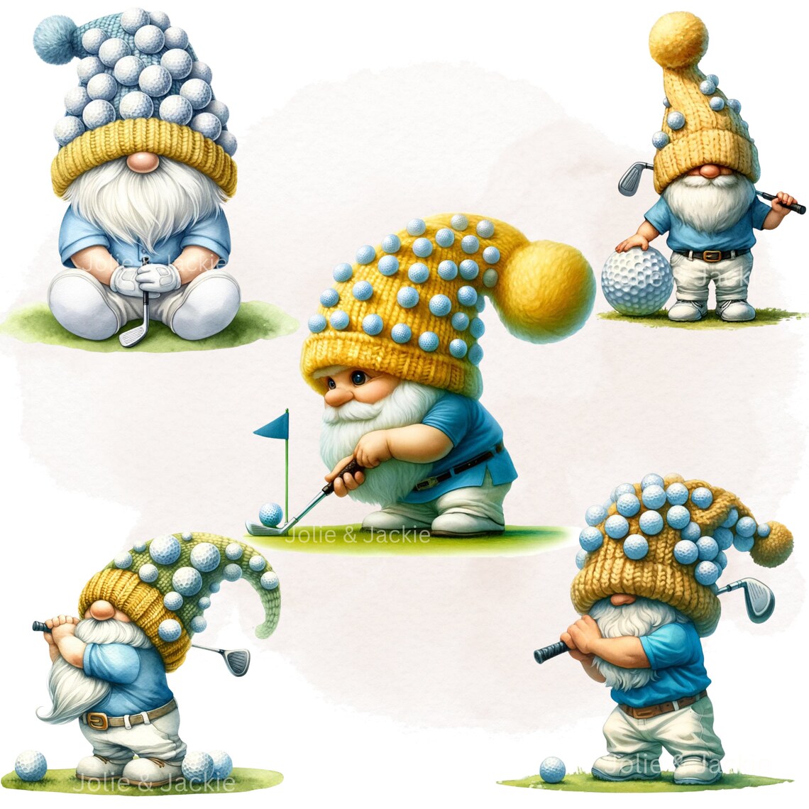 Watercolor Golfer Gnome Clipart Bundle Sport Gnome PNG Gnome Play Golf ...