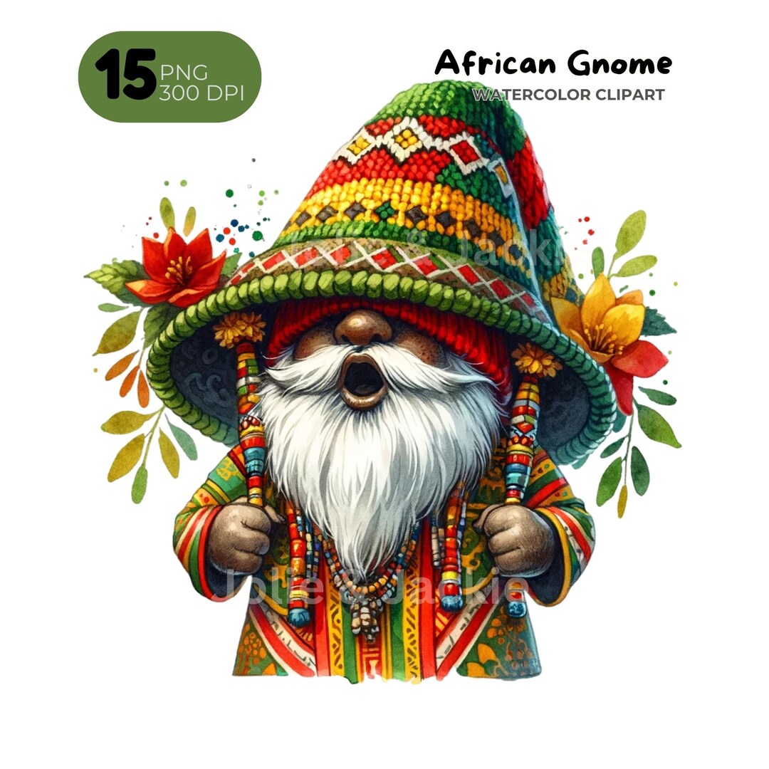 Watercolor African Gnome Gnome Png Clipart Bundle, Black History Month ...