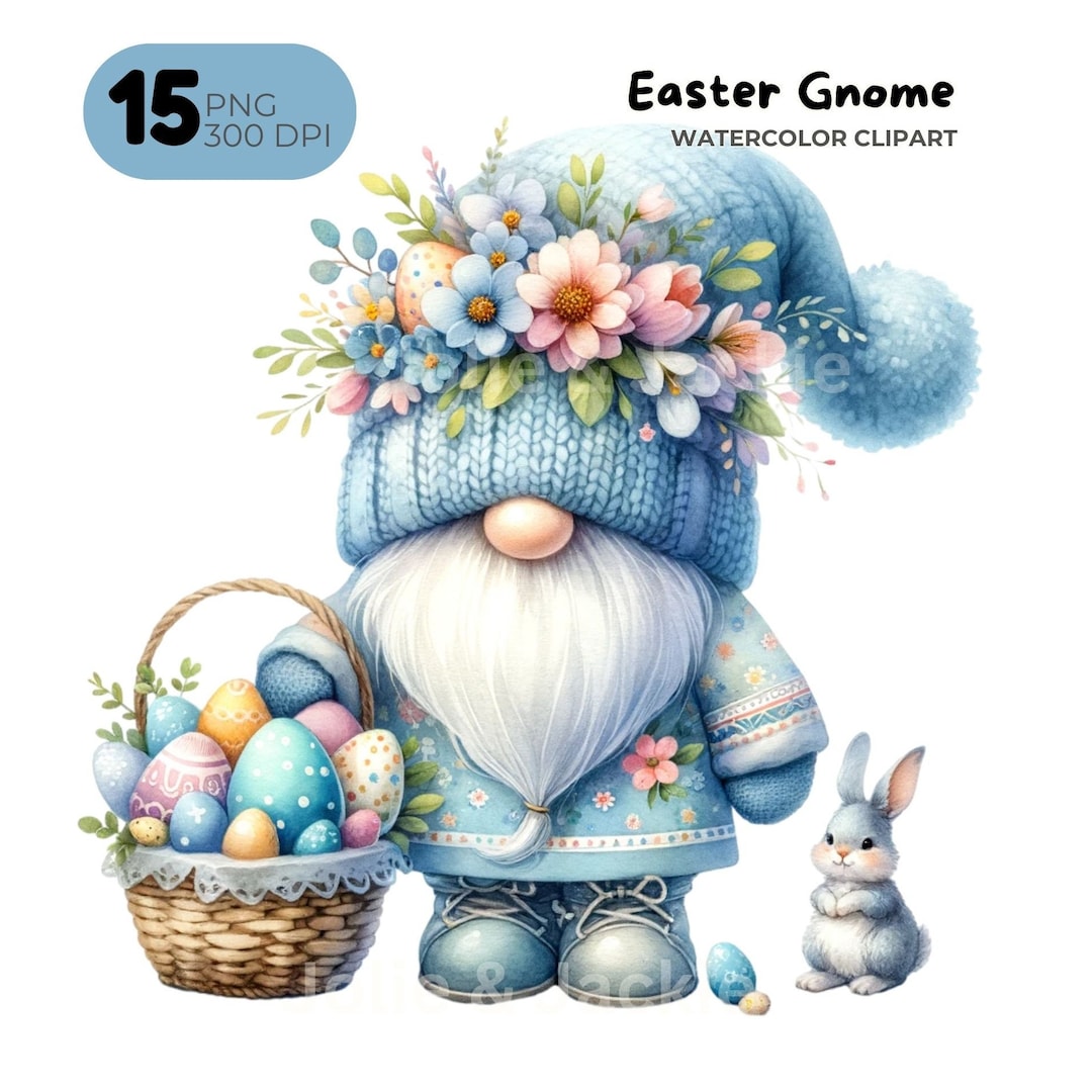 Watercolor Easter Gnome Clipart Bundle, Garden Clipart, Spring Gnome ...