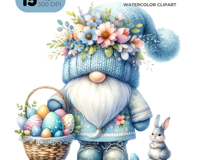 Watercolor Easter Gnome Png Clipart Bundle, Garden Clipart, Spring ...