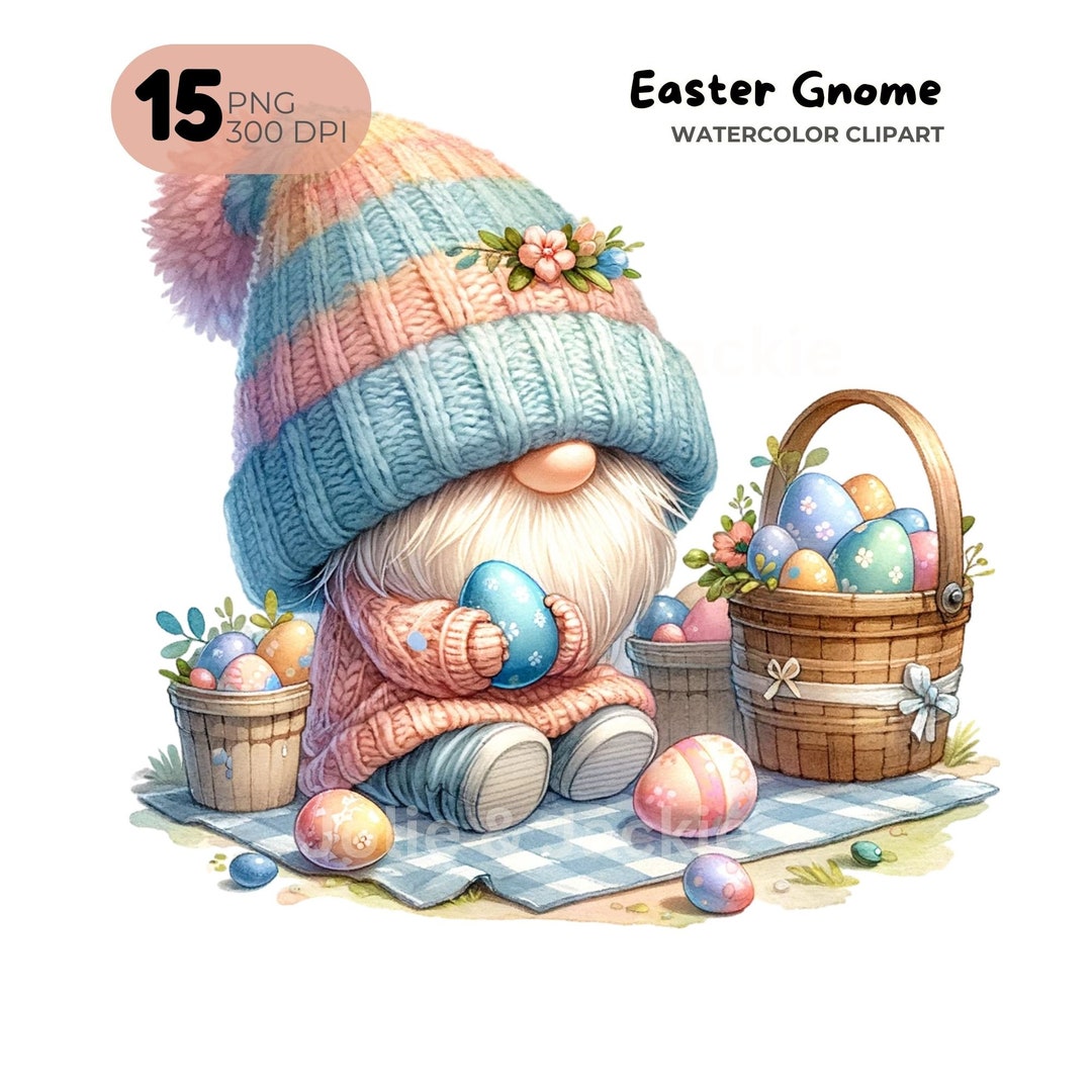 Watercolor Easter Gnome PNG Clipart Bundle, Spring Garden Graphics ...