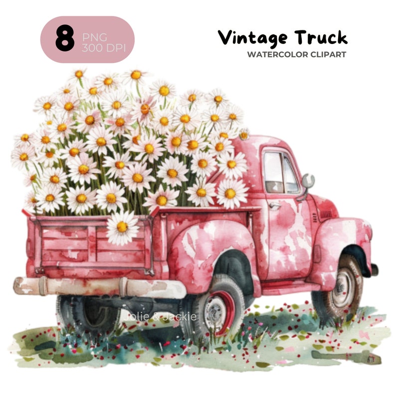 Vintage Pickup Truck Floral Truck Images, Botanical Truck, Flower ...