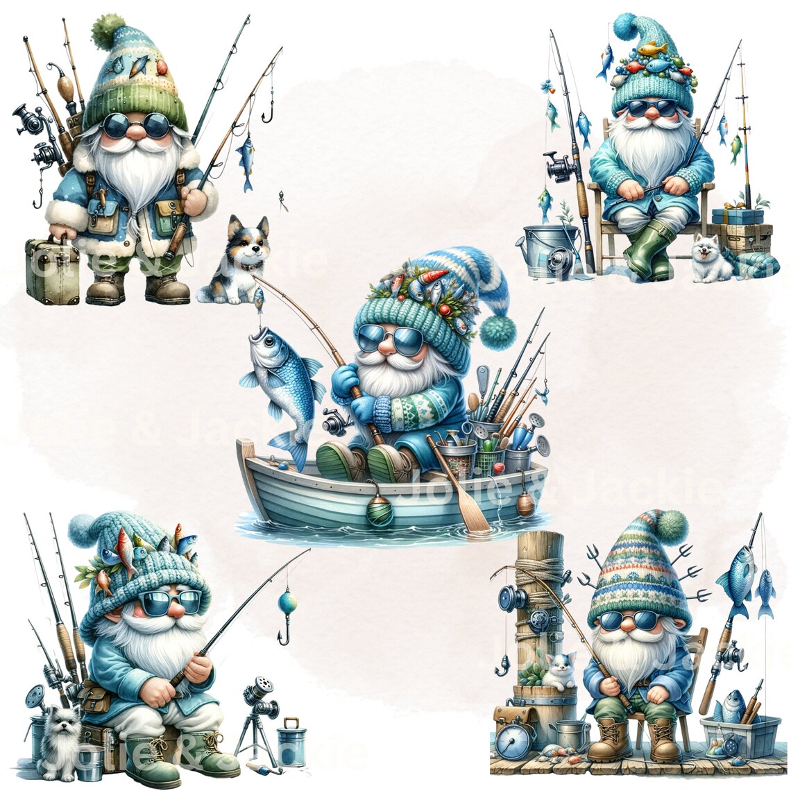 Watercolor Fishing Gnome Clipart Bundle, Sublimation Designs (PNG) - Etsy