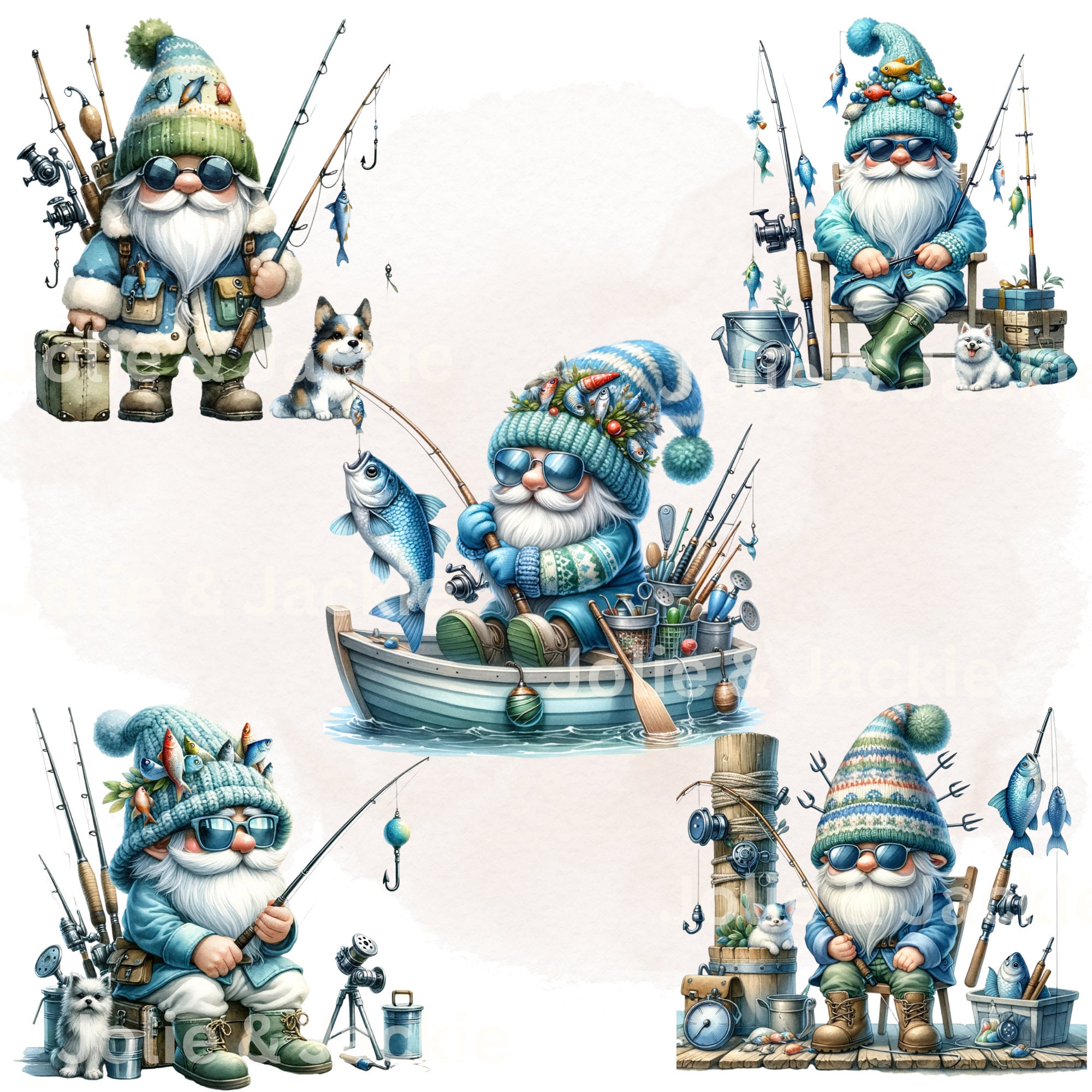 Watercolor Fishing Gnome Clipart Bundle Png, Fisherman Gnome, Fly ...