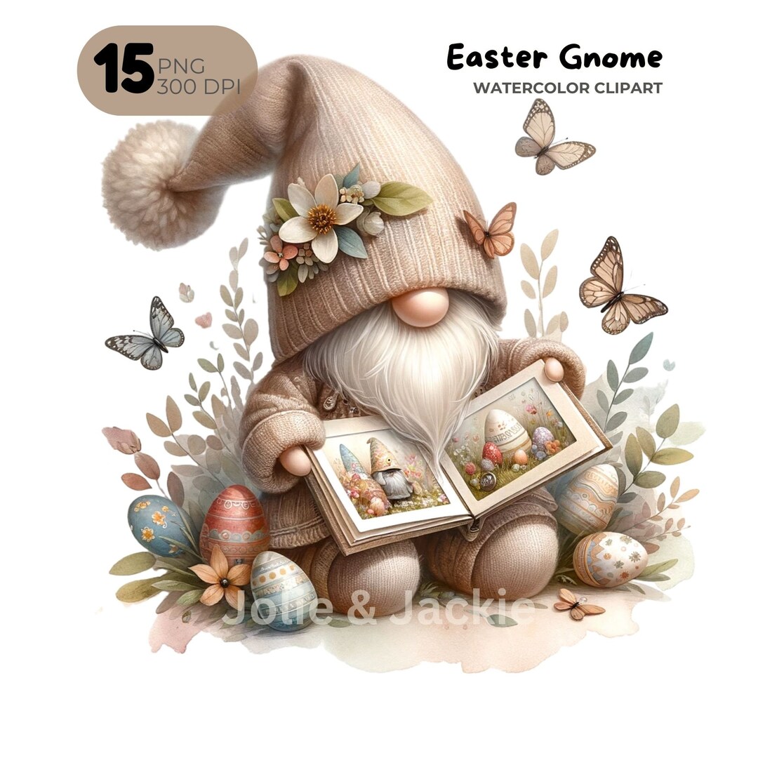 Watercolor Easter Gnome Png Clipart Bundle, Garden Clipart, Spring ...
