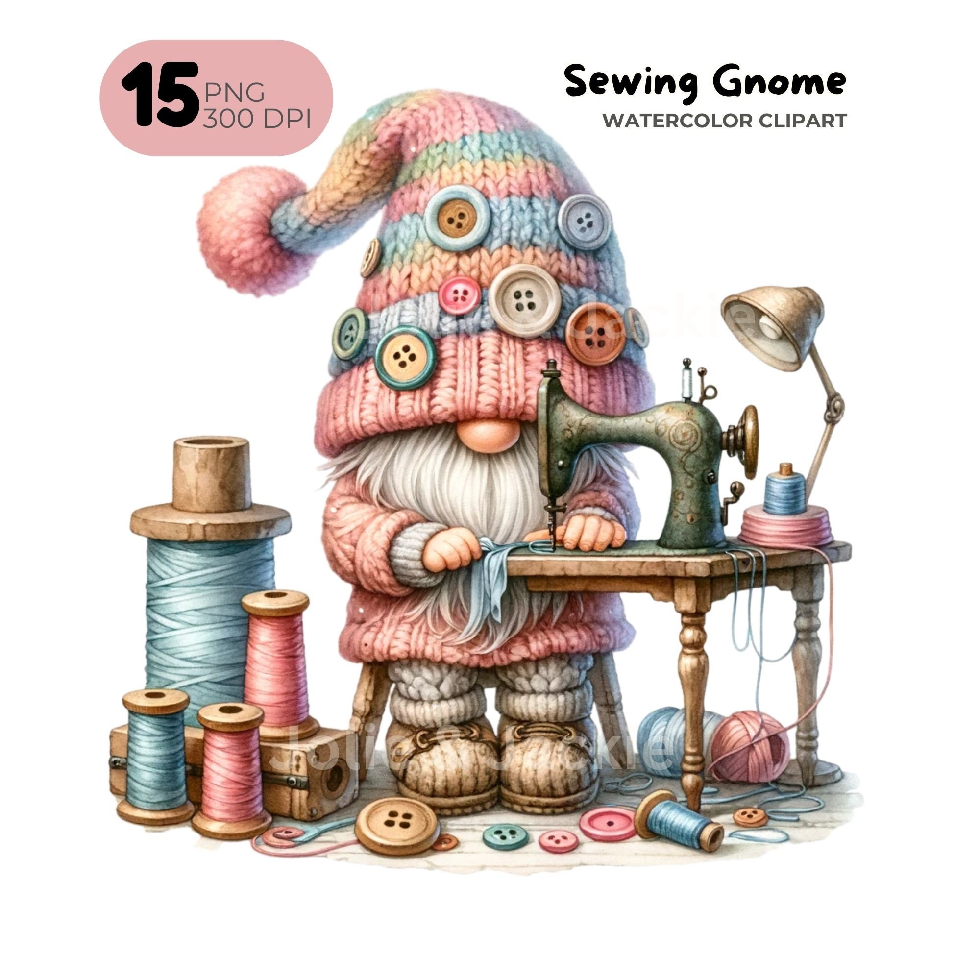 Watercolor Sewing Gnome Clipart PNG Bundle, Quilt Designs (digital ...