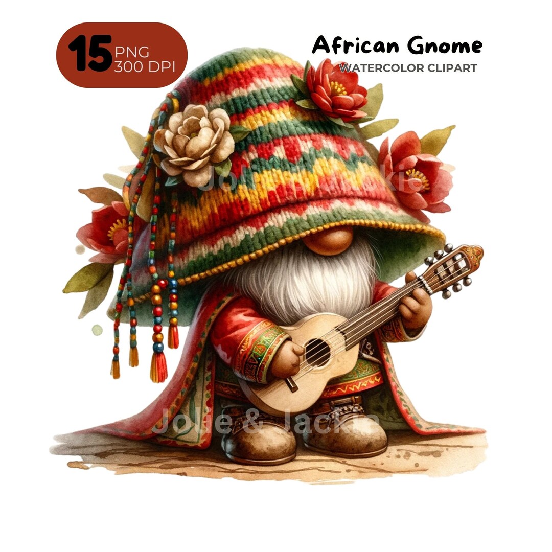 Watercolor African Gnome Gnome Png Clipart Bundle, Black History Month ...