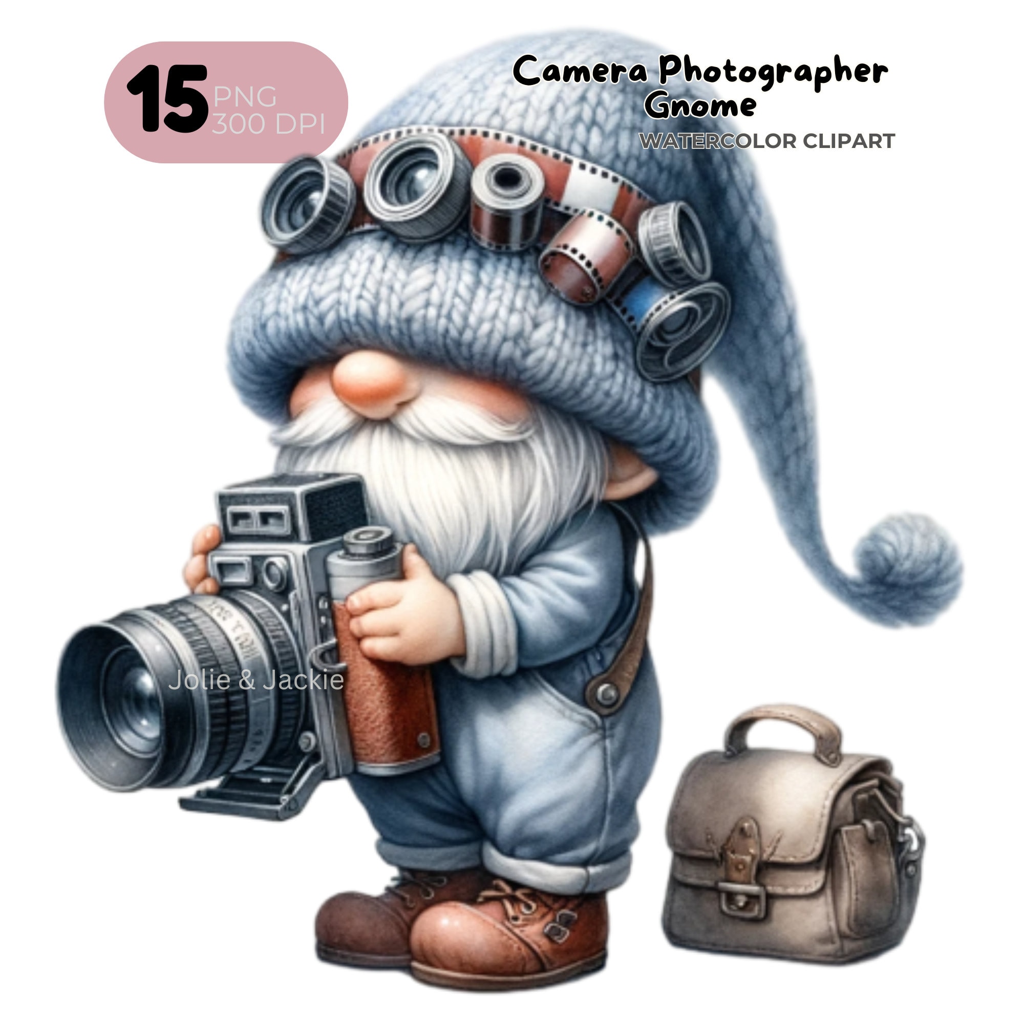 Watercolor Camera Photographer Gnome Clipart Bundle Gnome Camera ...