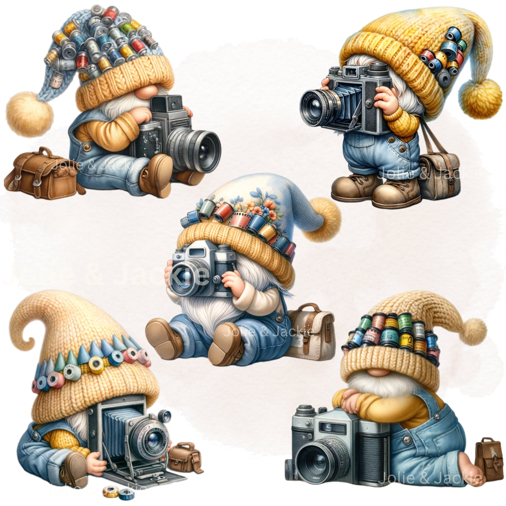 Watercolor Camera Photographer Gnome Clipart Bundle Gnome Camera ...