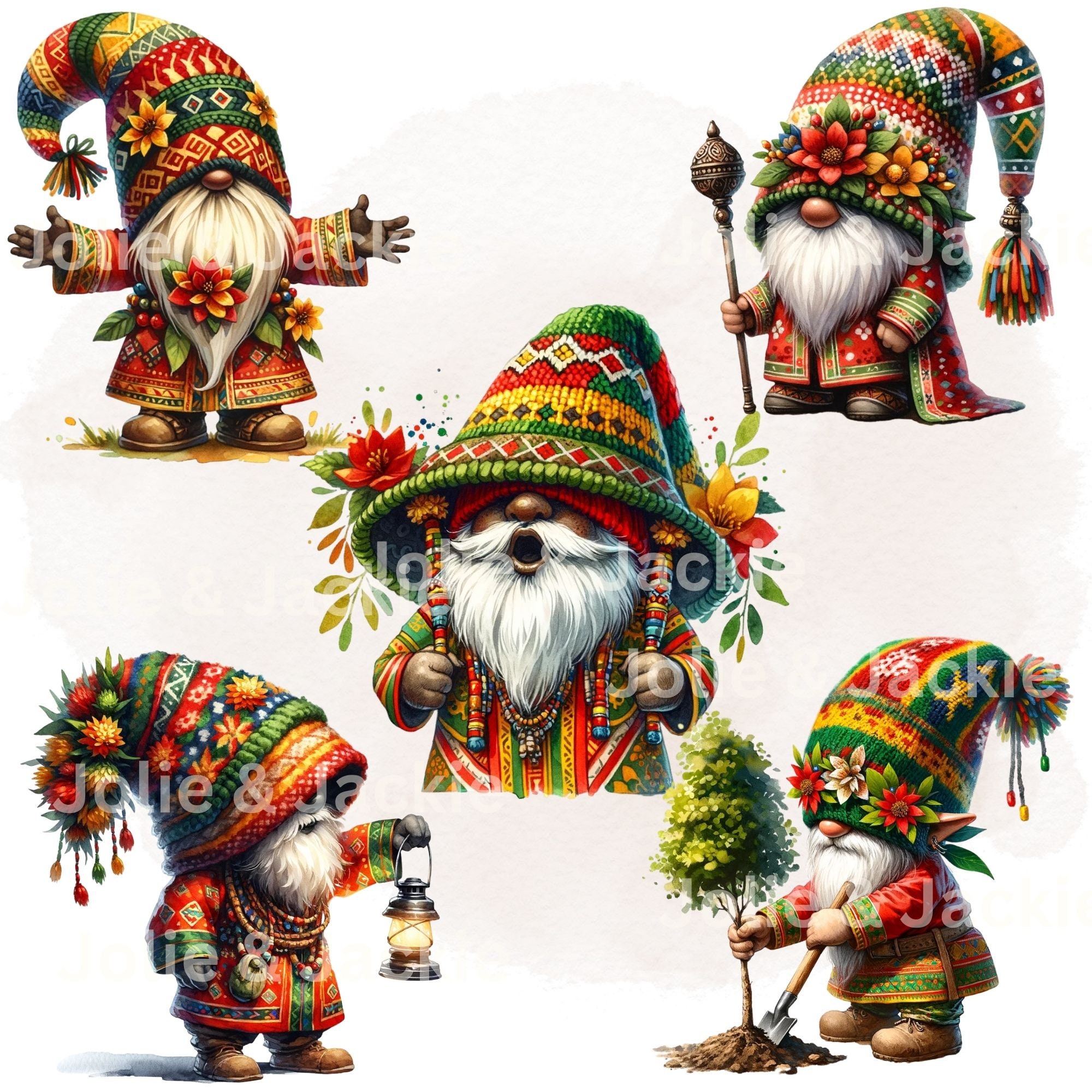 Watercolor African Gnome Gnome Png Clipart Bundle, Black History Month ...