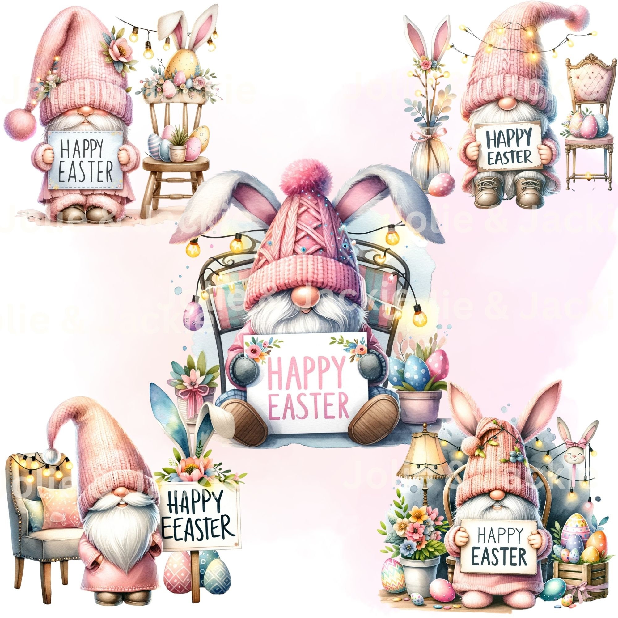 Watercolor Easter Gnome Png Clipart Bundle, Garden Clipart, Spring ...