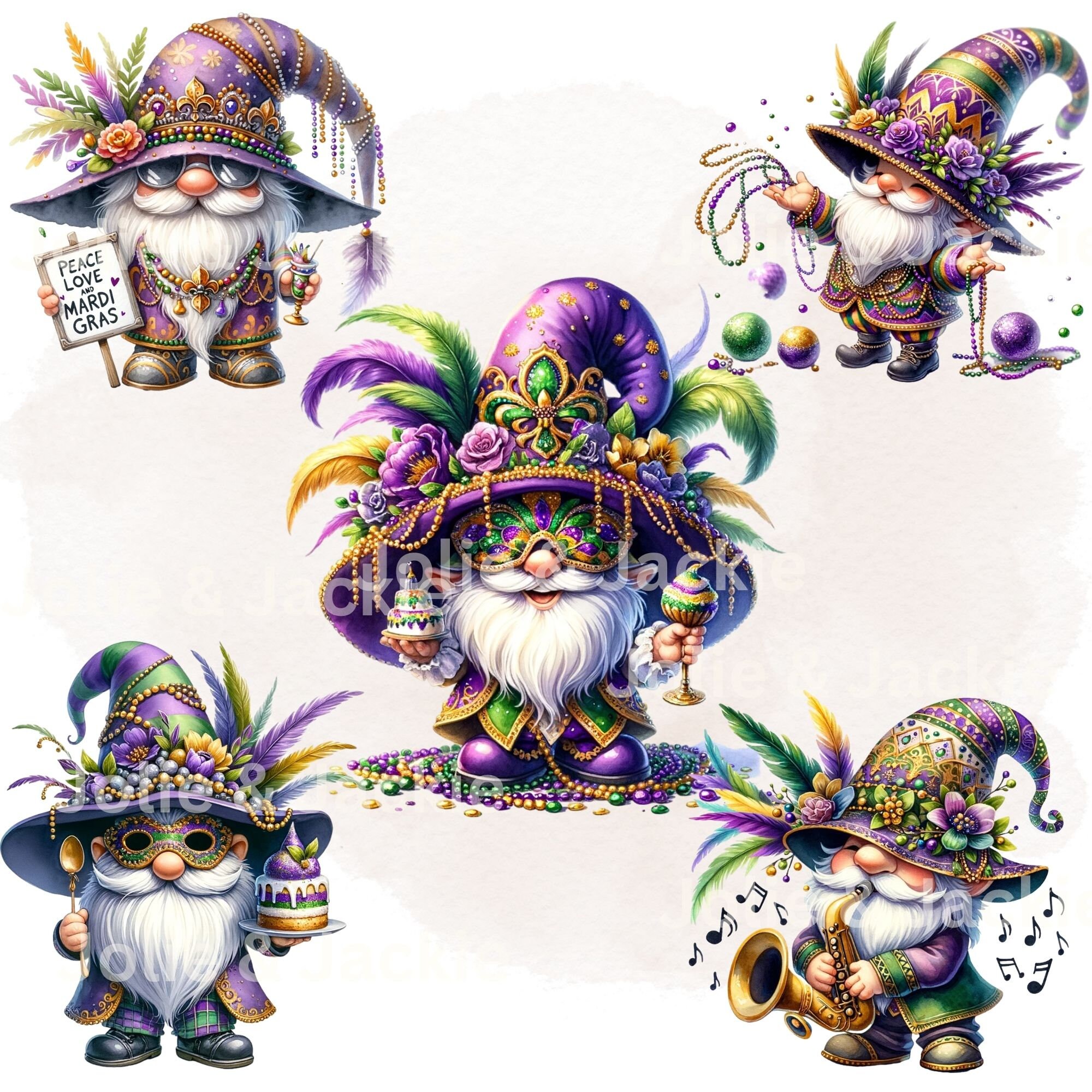 Watercolor Mardi Gras Gnomes Clipart, Festive Gnome PNG, Fleur De Lis ...